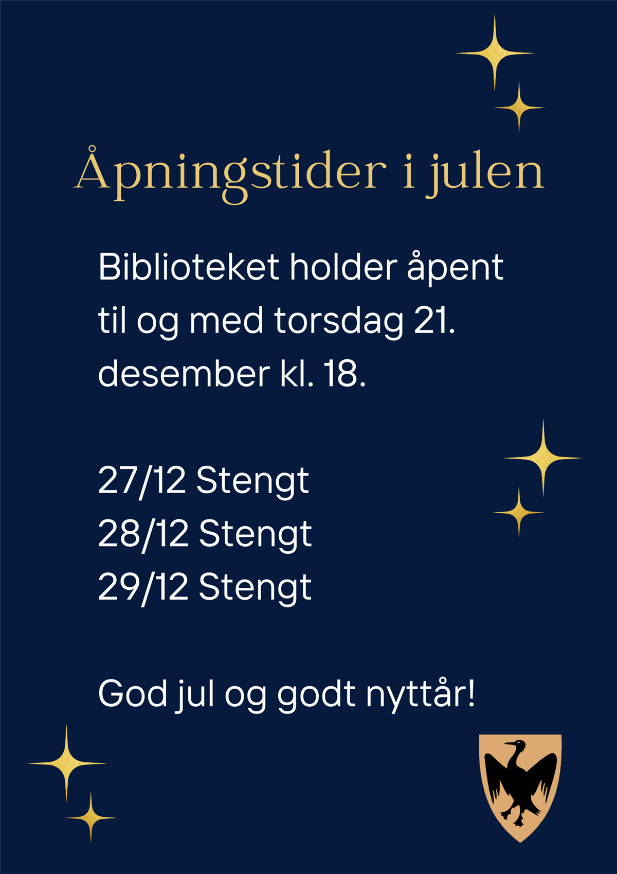 Åpningstider ved Loppa folkebibliotek julen 2023 - Loppa kommune